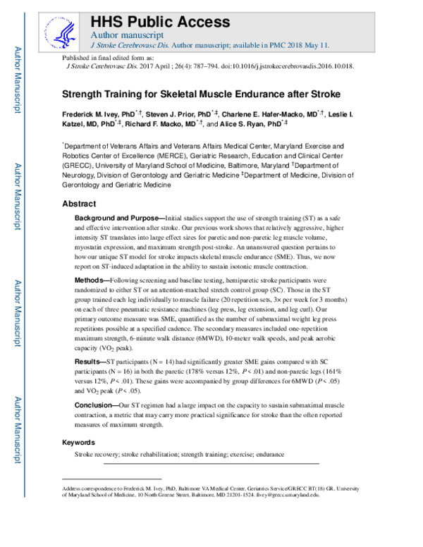 (PDF) Strength Training for Skeletal Muscle Endurance after Stroke