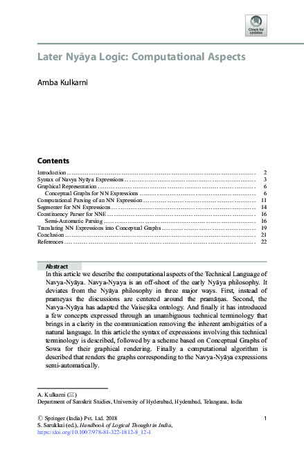 (PDF) Later Nyāya Logic: Computational Aspects