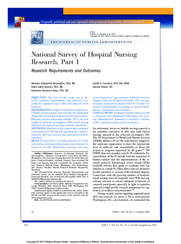 (PDF) National Survey of Hospital Nursing Research, Part 2
