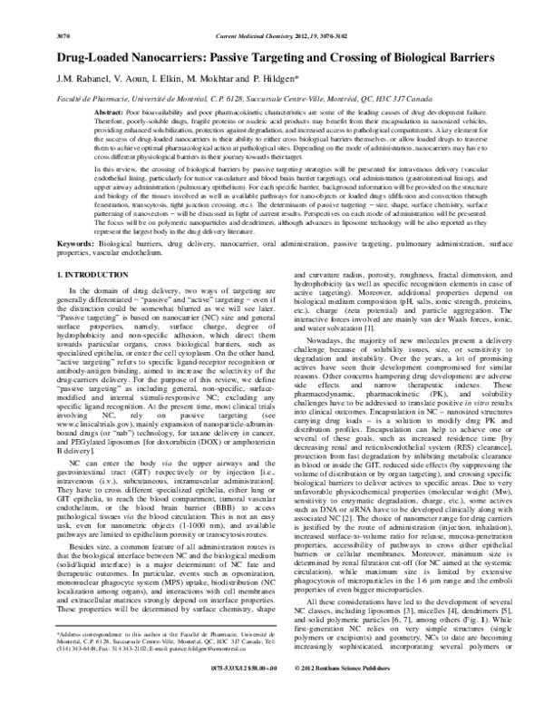 (PDF) Drug-Loaded Nanocarriers: Passive Targeting and Crossing of ...