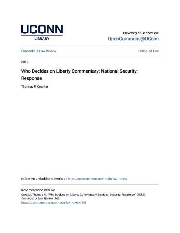 (PDF) Who Decides on Liberty Commentary: National Security: Response