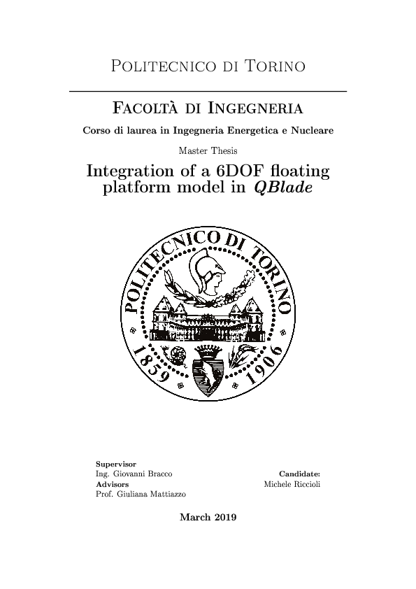 (PDF) Integration of a 6DOF floating platform model in QBlade | Michele ...
