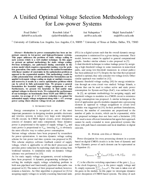 (PDF) A Unified Optimal Voltage Selection Methodology for Low-Power Systems