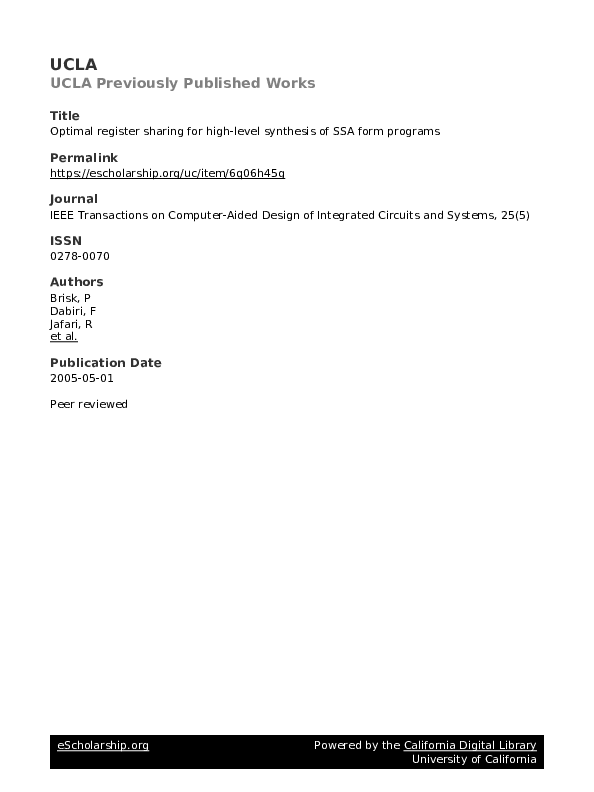 (PDF) Optimal register sharing for high-level synthesis of SSA form programs