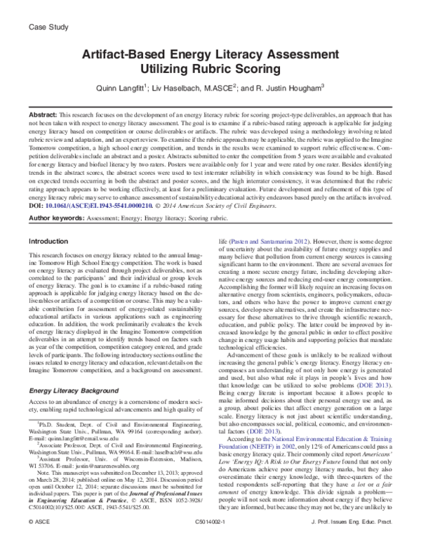 (PDF) Artifact-Based Energy Literacy Assessment Utilizing Rubric Scoring