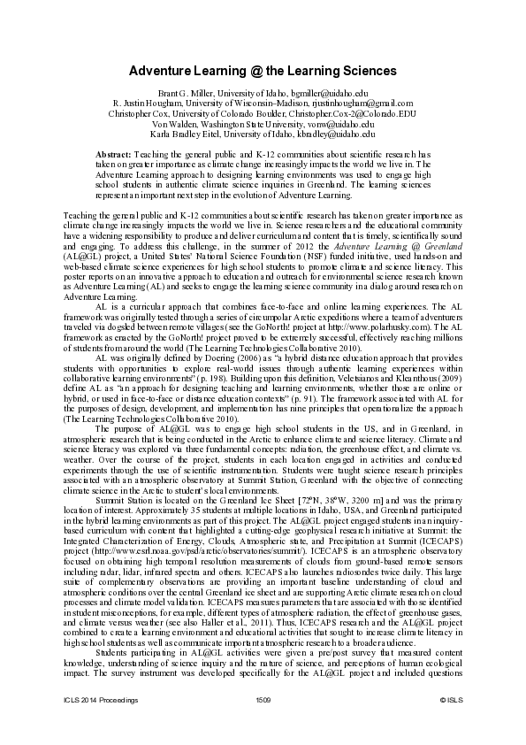 (PDF) Adventure Learning @ the Learning Sciences