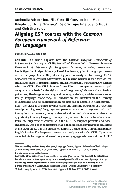(PDF) Aligning ESP courses with the Common European Framework of ...