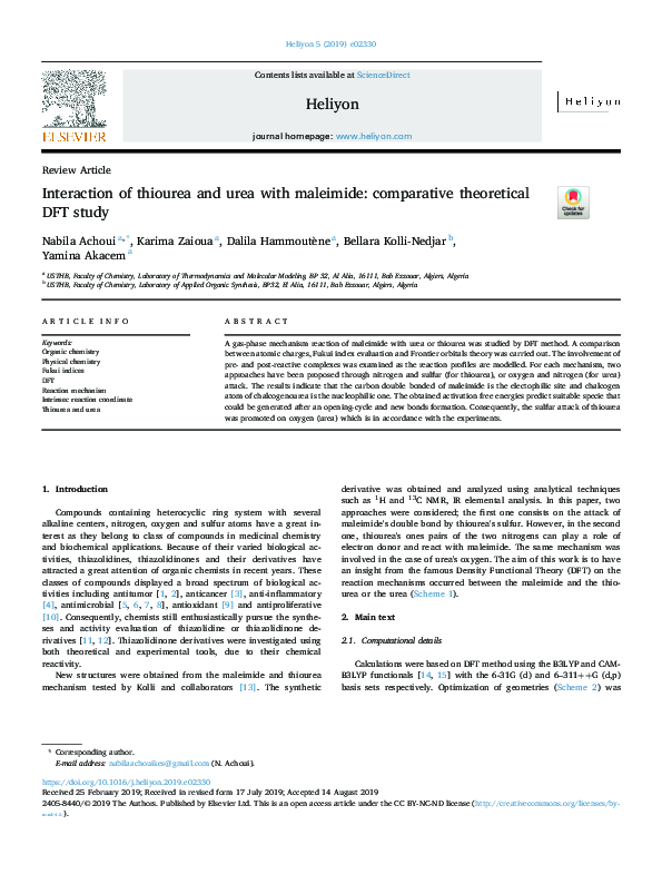 (PDF) Interaction of thiourea and urea with maleimide: comparative ...