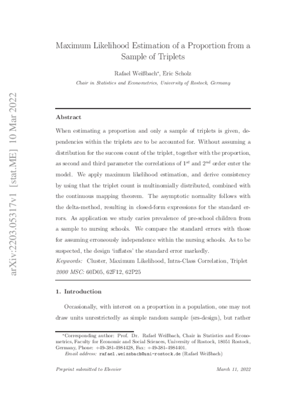 Pdf Maximum Likelihood Estimation Of A Proportion From A Sample Of