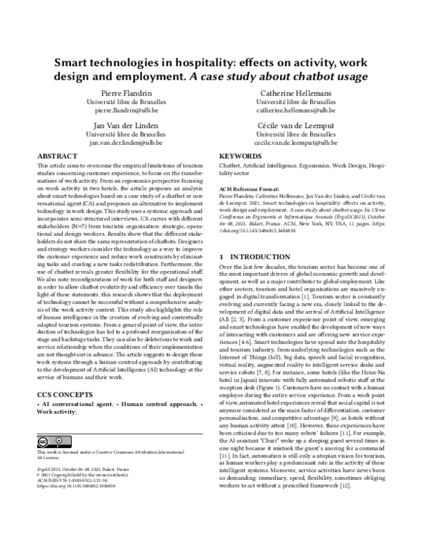 (PDF) Smart technologies in hospitality: effects on activity, work design and employment. A case ...
