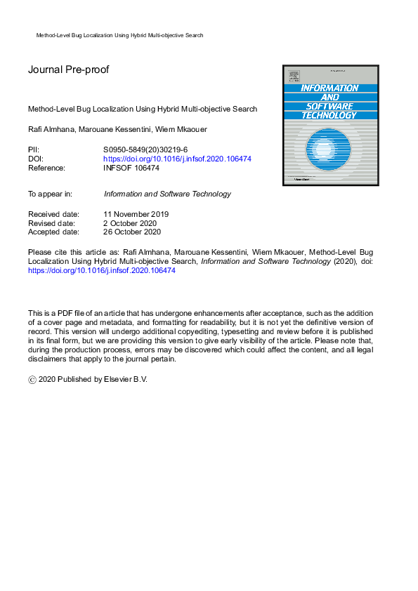 Pdf Method Level Bug Localization Using Hybrid Multi Objective Search