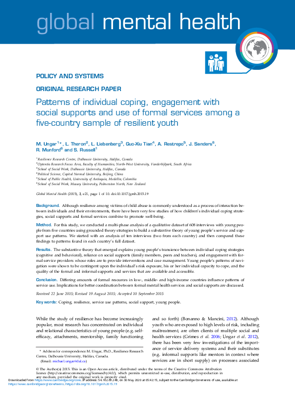 (PDF) Patterns of individual coping, engagement with social supports ...
