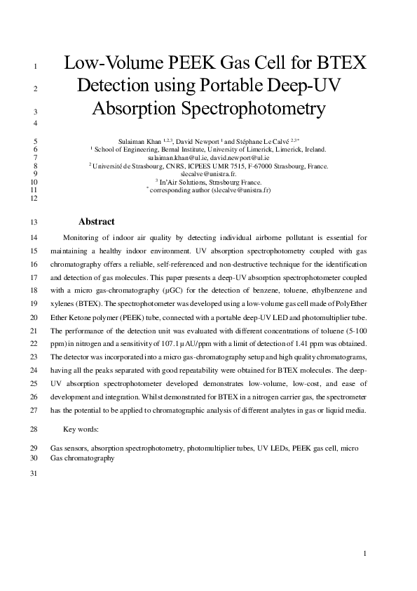 (PDF) Low-volume PEEK gas cell for BTEX detection using portable deep ...