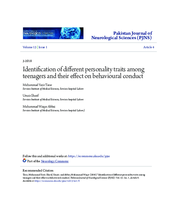 (PDF) Identification of different personality traits among teenagers ...