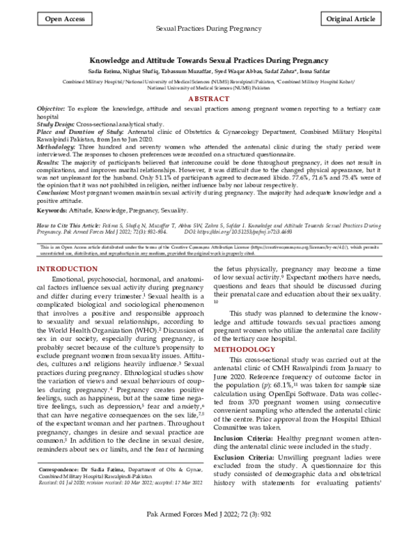 (PDF) Knowledge and Attitude Towards Sexual Practices During Pregnancy