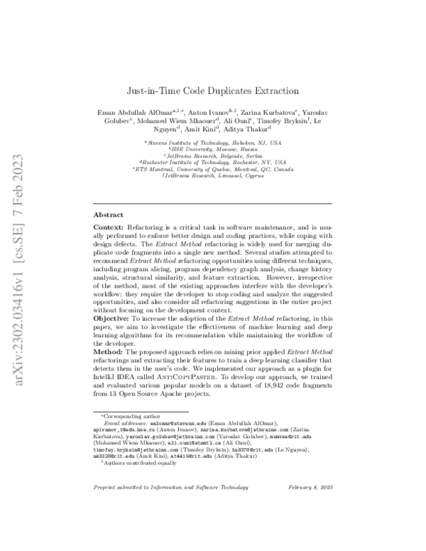 (PDF) Machine Learning for Extract Method Refactoring