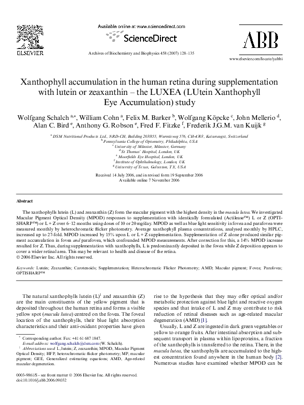 (PDF) Xanthophyll accumulation in the human retina during ...