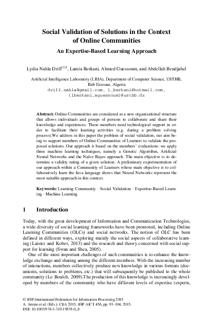 (PDF) Social Validation of Solutions in the Context of Online Communities