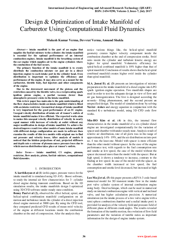 (PDF) Design & Optimization of Intake Manifold of Carburetor Using Computational Fluid Dynamics