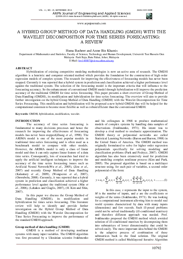 (PDF) A Hybrid Group Method of Data Handling (GMDH) with the Wavelet Decomposition for Time ...