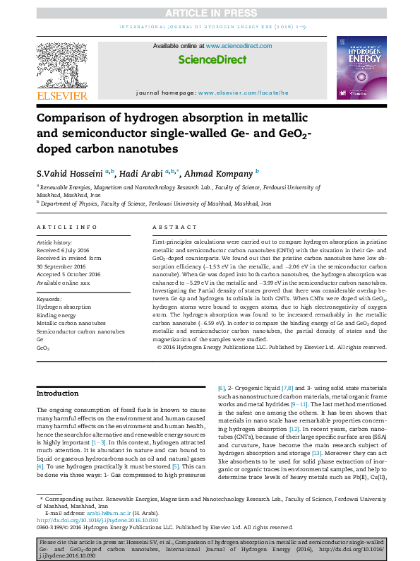 (PDF) Comparison of hydrogen absorption in metallic and semiconductor ...