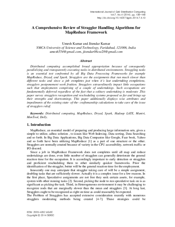 (PDF) A Comprehensive Review of Straggler Handling Algorithms for MapReduce Framework