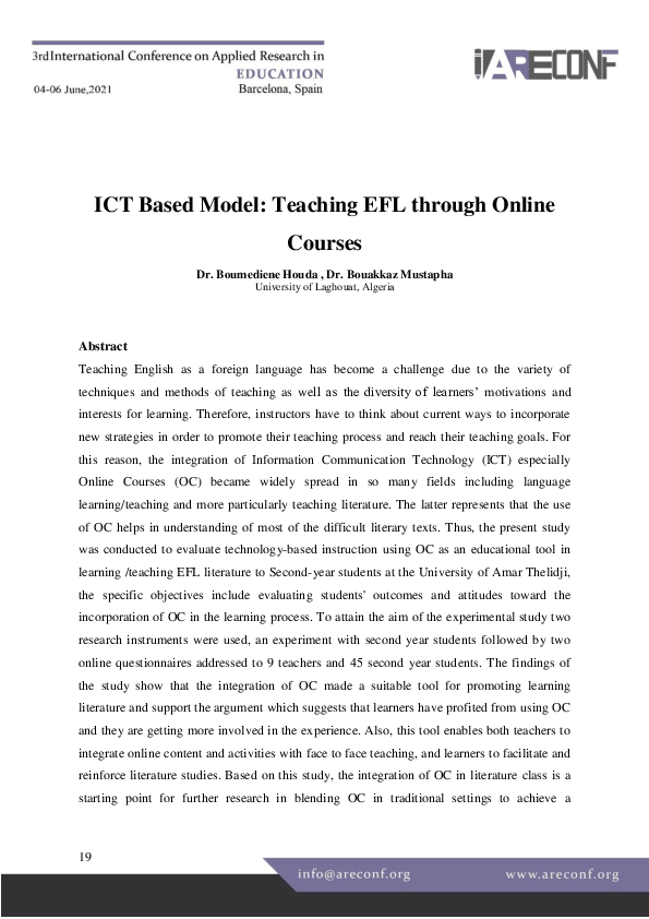 (PDF) ICT Based Model: Teaching EFL through Online Courses