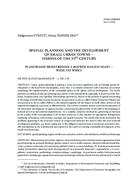 (PDF) Spatial Planning and the Development of Small Urban Towns – Visions of the 21ST Century