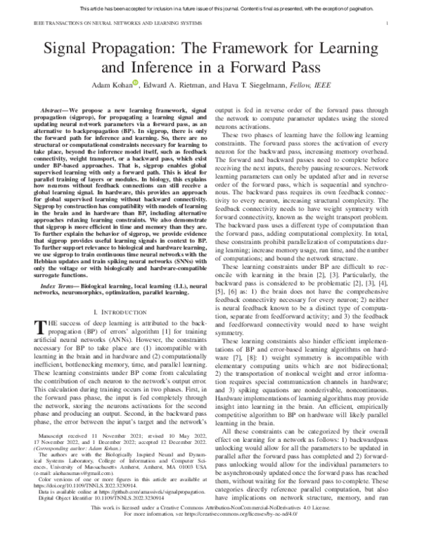 (PDF) Signal Propagation: The Framework for Learning and Inference in a Forward Pass