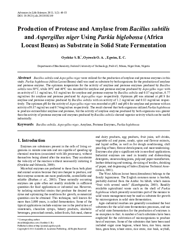(PDF) Production of Protease and Amylase from Bacillus subtilis and Aspergillus niger Using ...