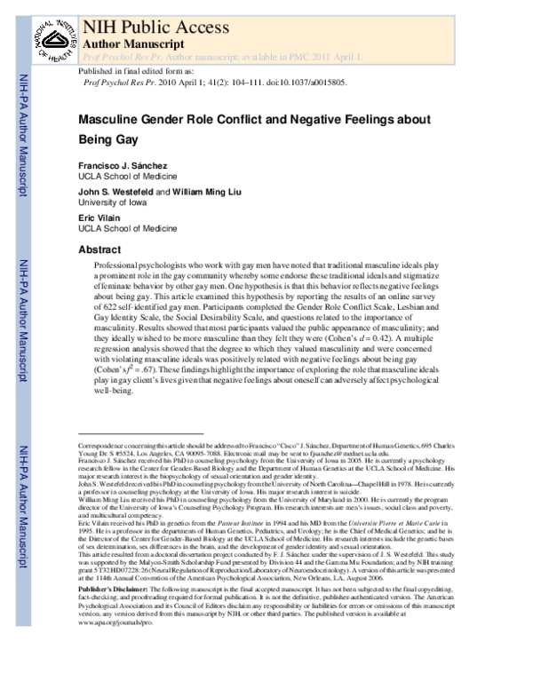 (PDF) Masculine Gender Role Conflict and Negative Feelings about Being Gay