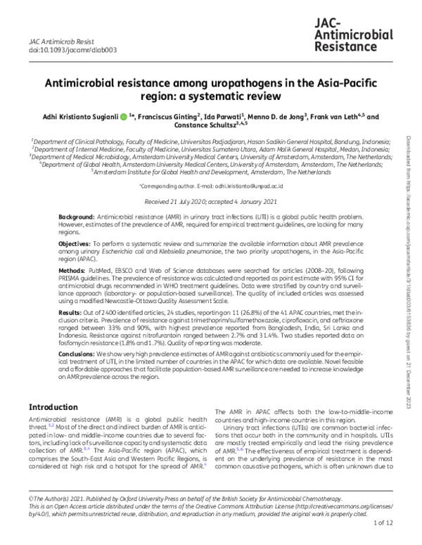 (PDF) Antimicrobial resistance among uropathogens in the Asia-Pacific region: a systematic review