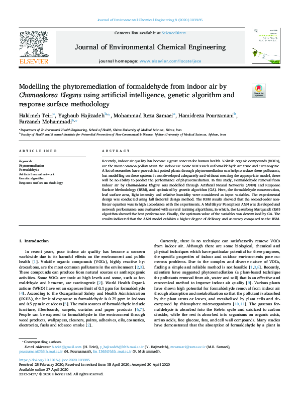 (PDF) Modelling the phytoremediation of formaldehyde from indoor air by ...