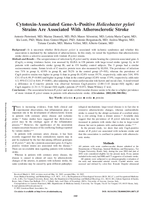 (PDF) Cytotoxin associated gene A-positive Helicobacter pylori strains ...