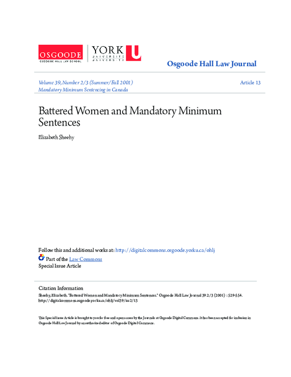 (PDF) Battered Women and Mandatory Minimum Sentences