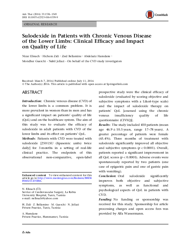 (PDF) Sulodexide in Patients with Chronic Venous Disease of the Lower ...