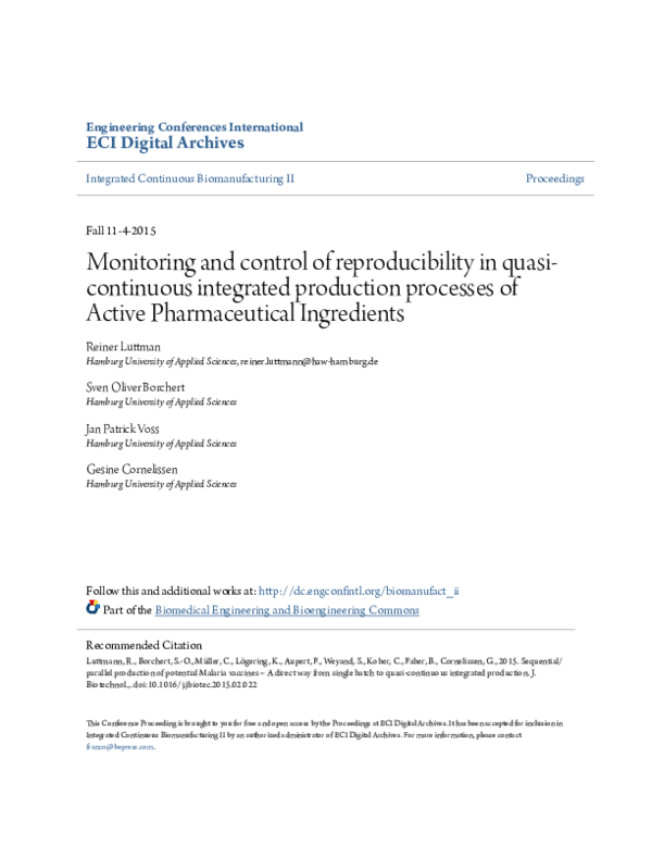 (PDF) Sequential/parallel production of potential Malaria vaccines – A direct way from single ...