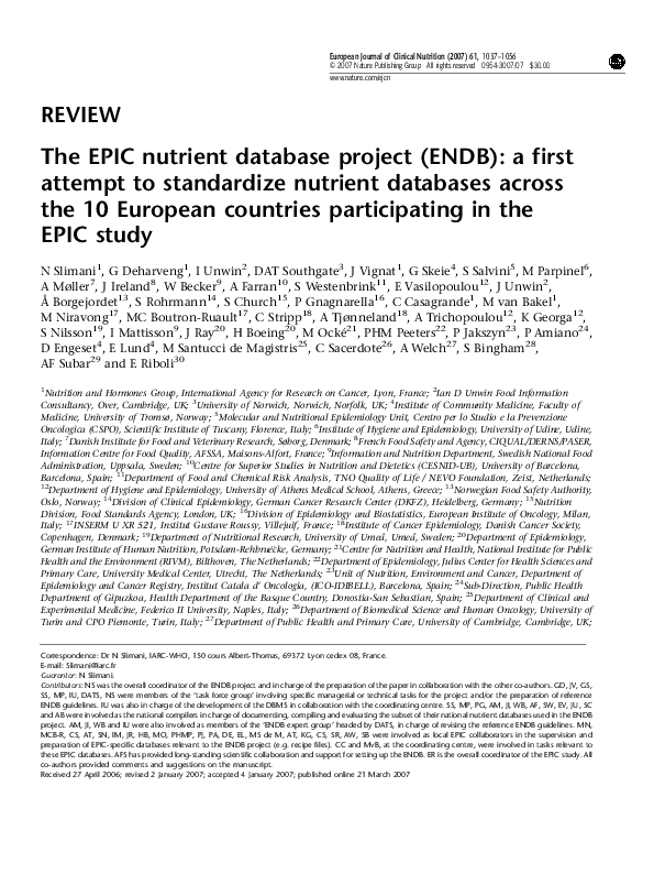 (PDF) The EPIC nutrient database project (ENDB): a first attempt to ...