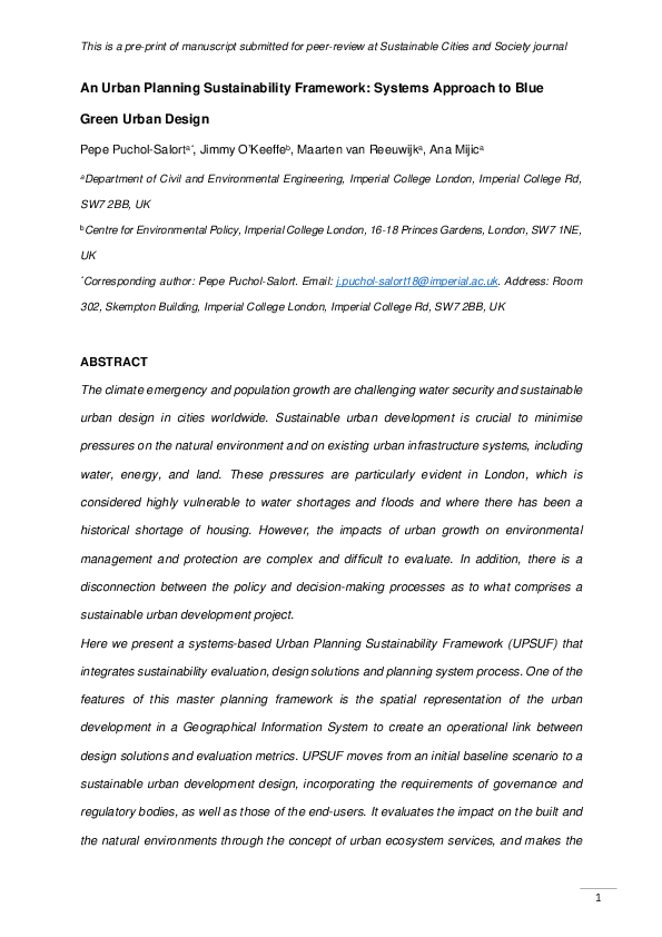 (PDF) An Urban Planning Sustainability Framework: Systems Approach to ...