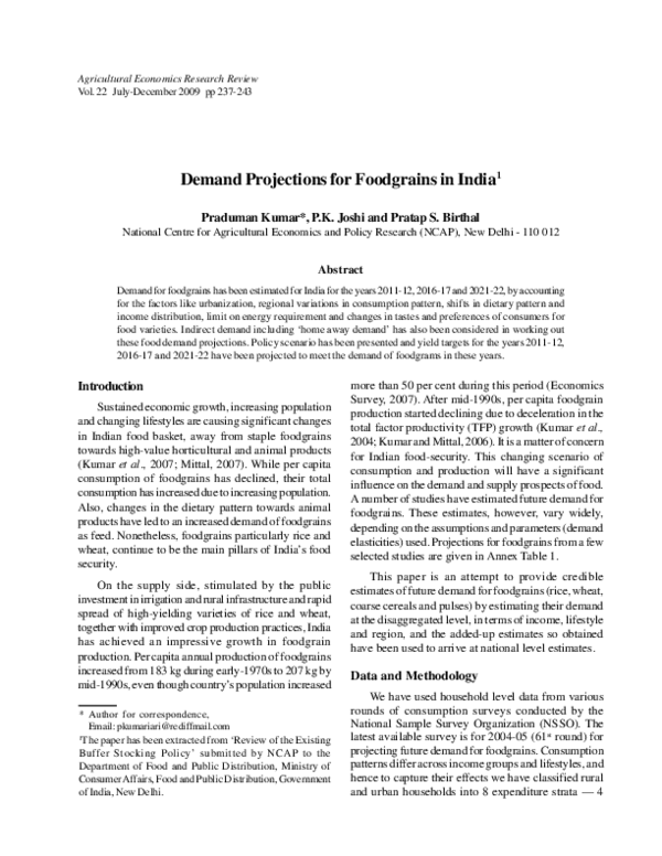 (PDF) Demand Projections for Foodgrains in India