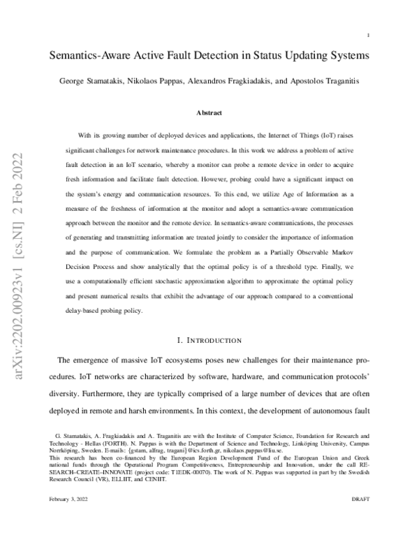 Pdf Semantics Aware Active Fault Detection In Status Updating Systems