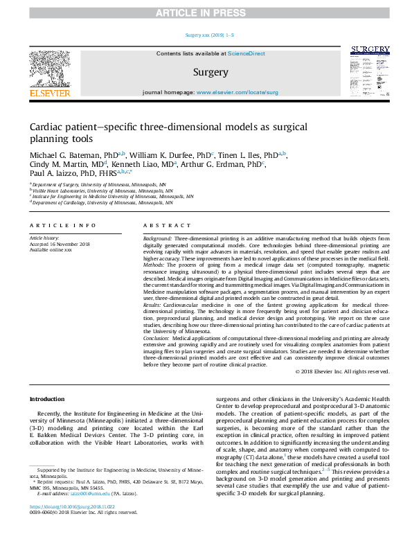 (PDF) Cardiac patient–specific three-dimensional models as surgical planning tools