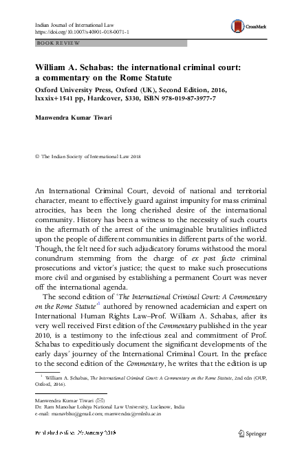 (PDF) William A. Schabas: The International Criminal Court: A ...