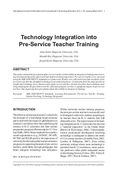 (PDF) Technology Integration into Pre-service Teacher Training