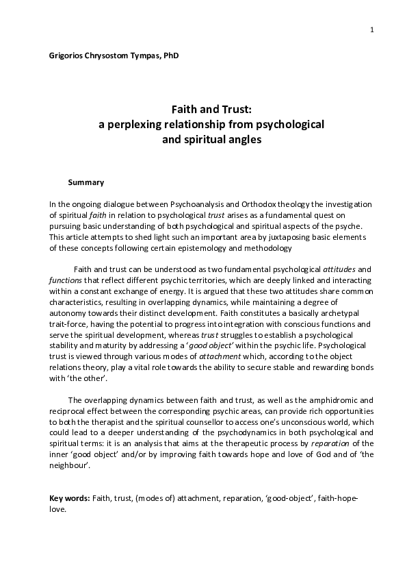 (PDF) Faith and Trust: a perplexing relationship from psychological and ...