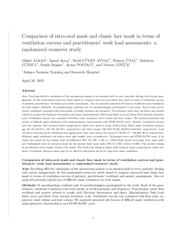 (PDF) Comparison of intra‐oral mask and classic face mask in terms of ...