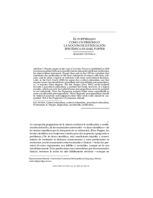 (PDF) El popperiano como un pirrónico: La noción de justificación ...