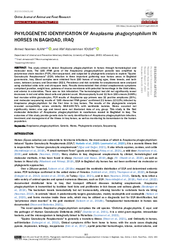 (PDF) PHYLOGENETIC IDENTIFICATION OF Anaplasma phagocytophilum IN ...