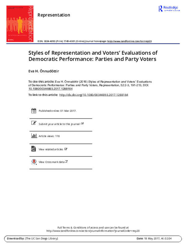 (PDF) Styles of Representation and Voters’ Evaluations of Democratic ...
