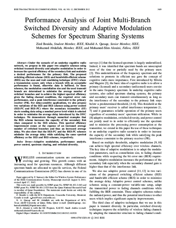 Pdf Performance Analysis Of Joint Multi Branch Switched Diversity And